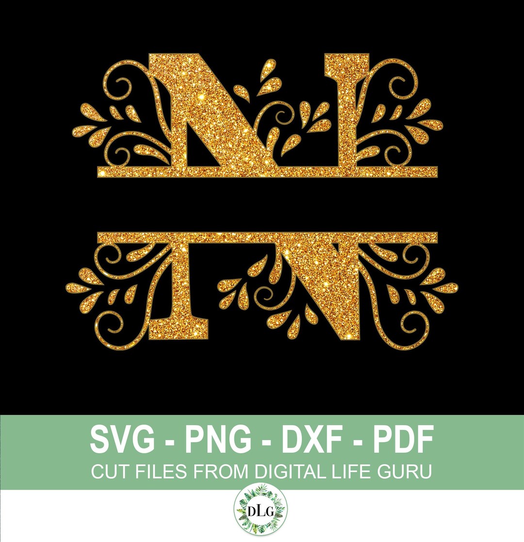 N-gold Glitter Split Alphabet SVG, N Monogram, N Letter, DXF ...