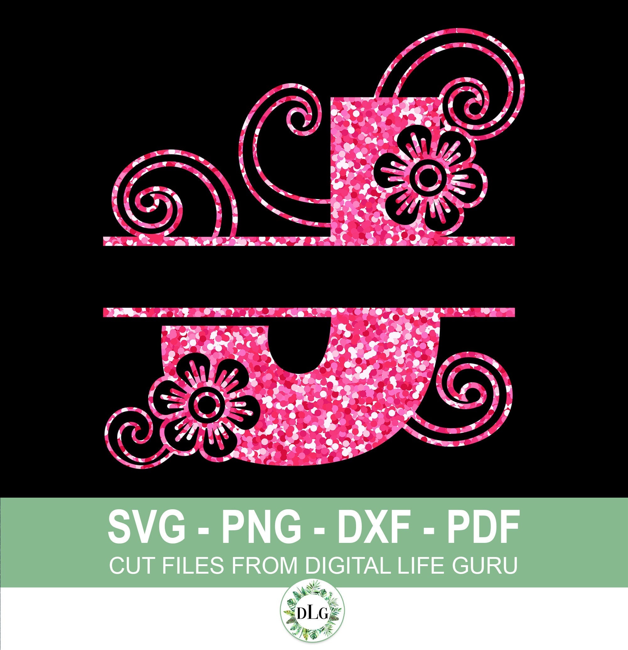 J-glitter Split Alphabet SVG J Monogram J Letter DXF - Etsy