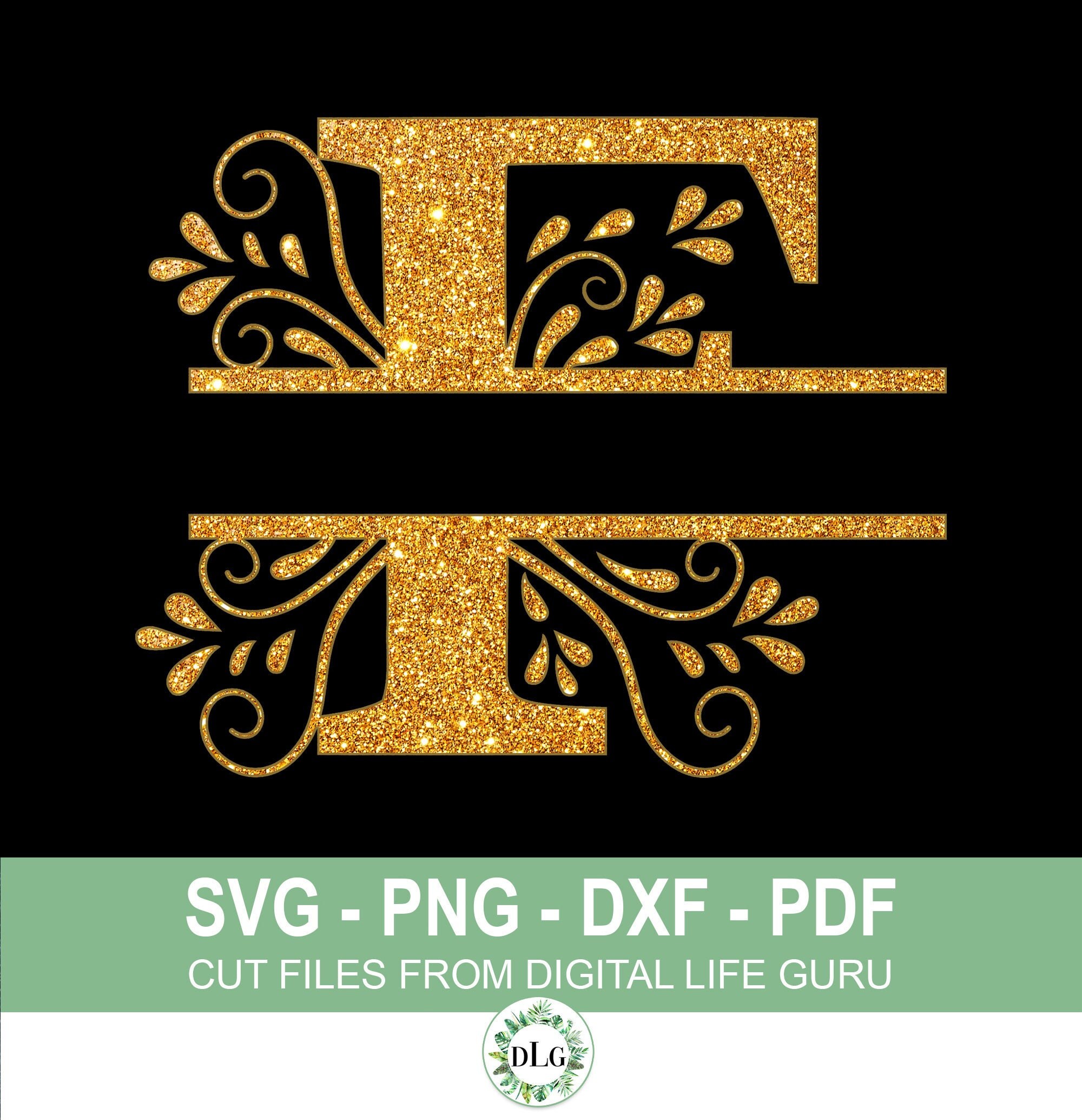F-gold Glitter Split Alphabet SVG F Monogram F Letter DXF - Etsy