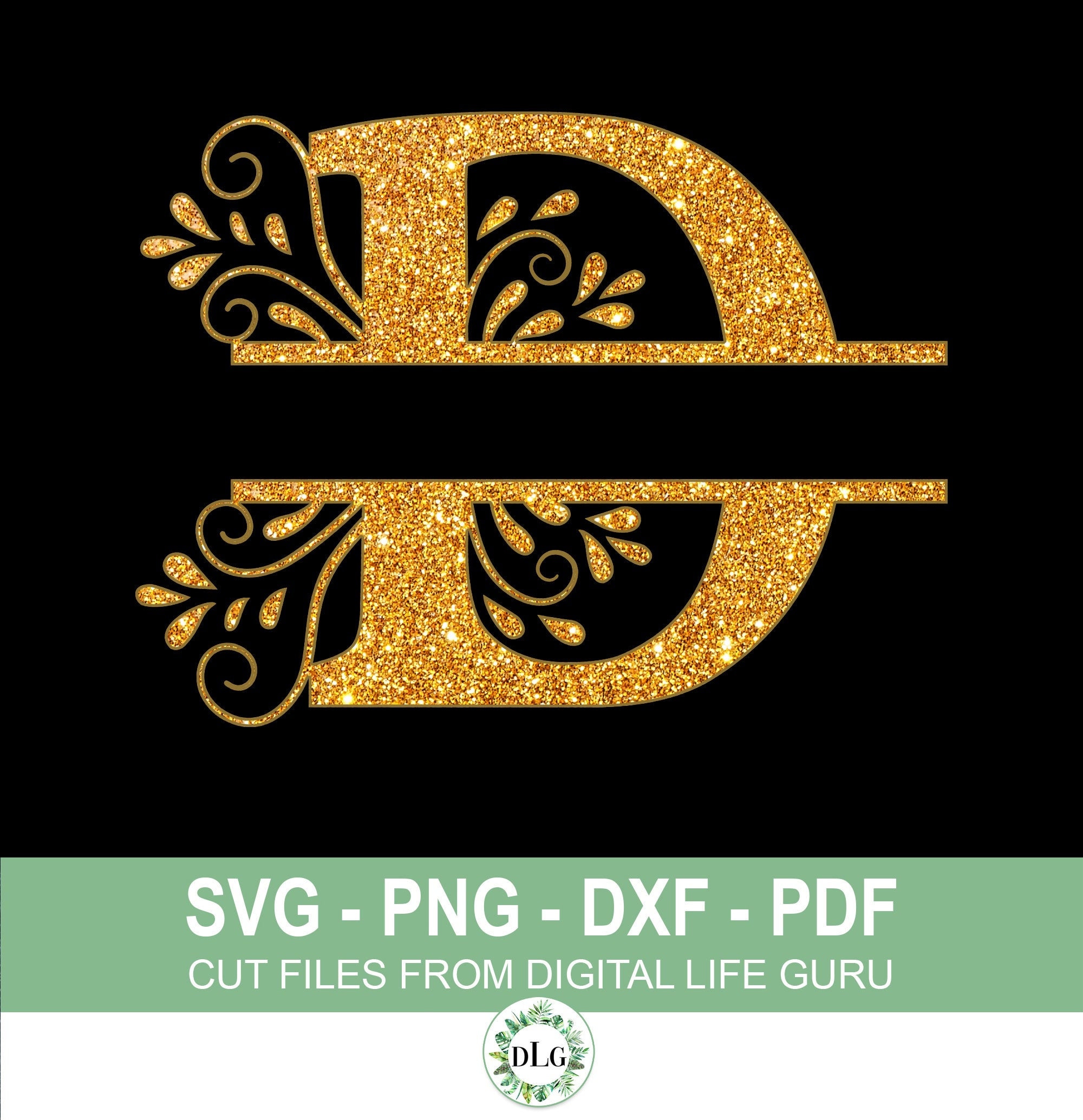 D-gold Glitter Split Alphabet, D Monogram, D Letter, SVG, DXF ...