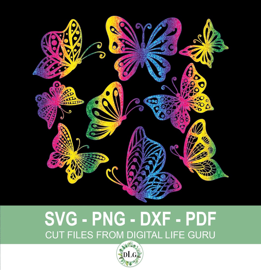 Glitter Butterflies SVG, DXF and PDF, Sublimation Downloadable File's ...