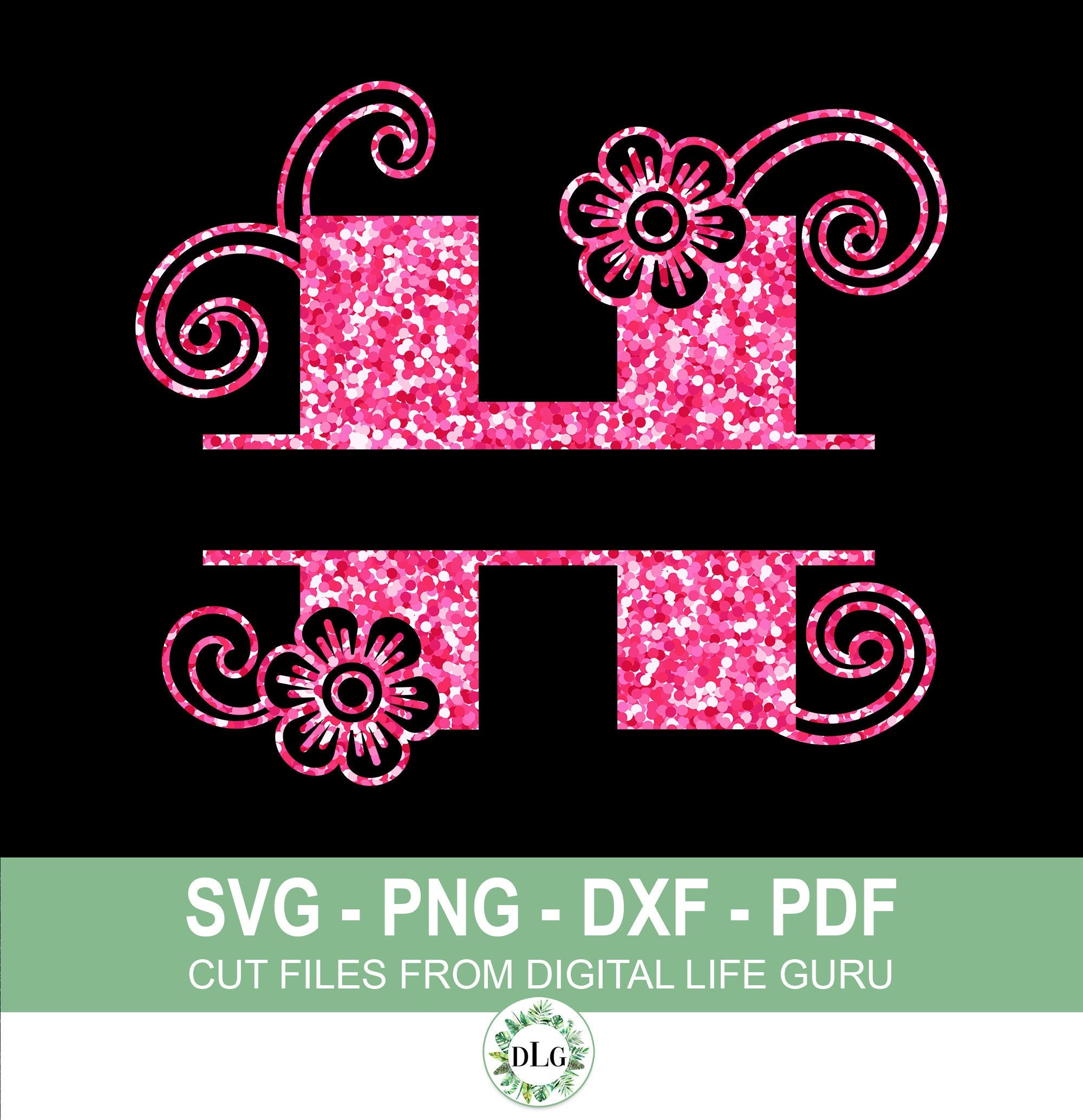 H-glitter Split Alphabet SVG H Monogram H Letter DXF - Etsy