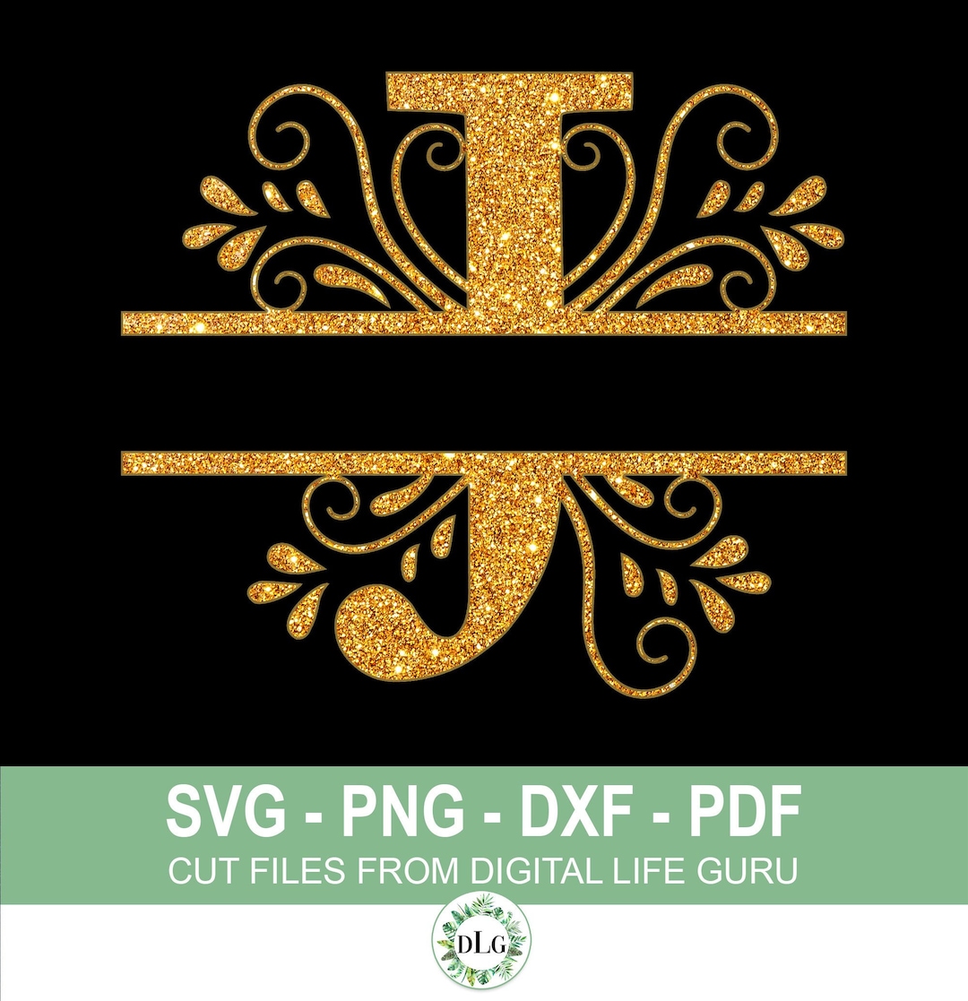 J-gold Glitter Split Alphabet SVG, J Monogram, J Letter, DXF ...
