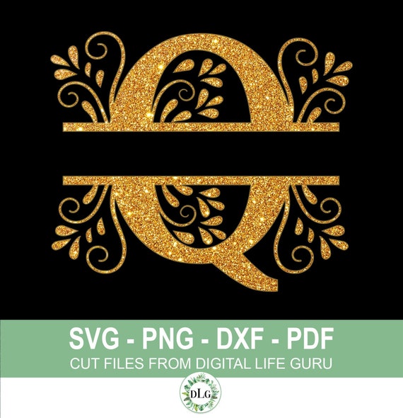 Q-gold Glitter Split Alphabet Q Monogram Q Letter SVG DXF - Etsy