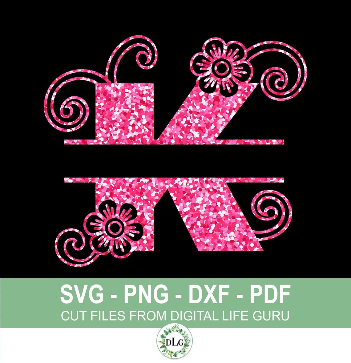 K-glitter Split Alphabet K Letter K Monogram SVG DXF - Etsy