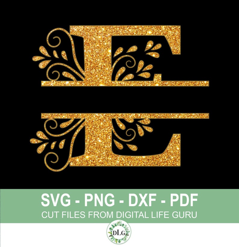 E-gold Glitter Split Alphabet SVG E Monogram E Letter Cut - Etsy