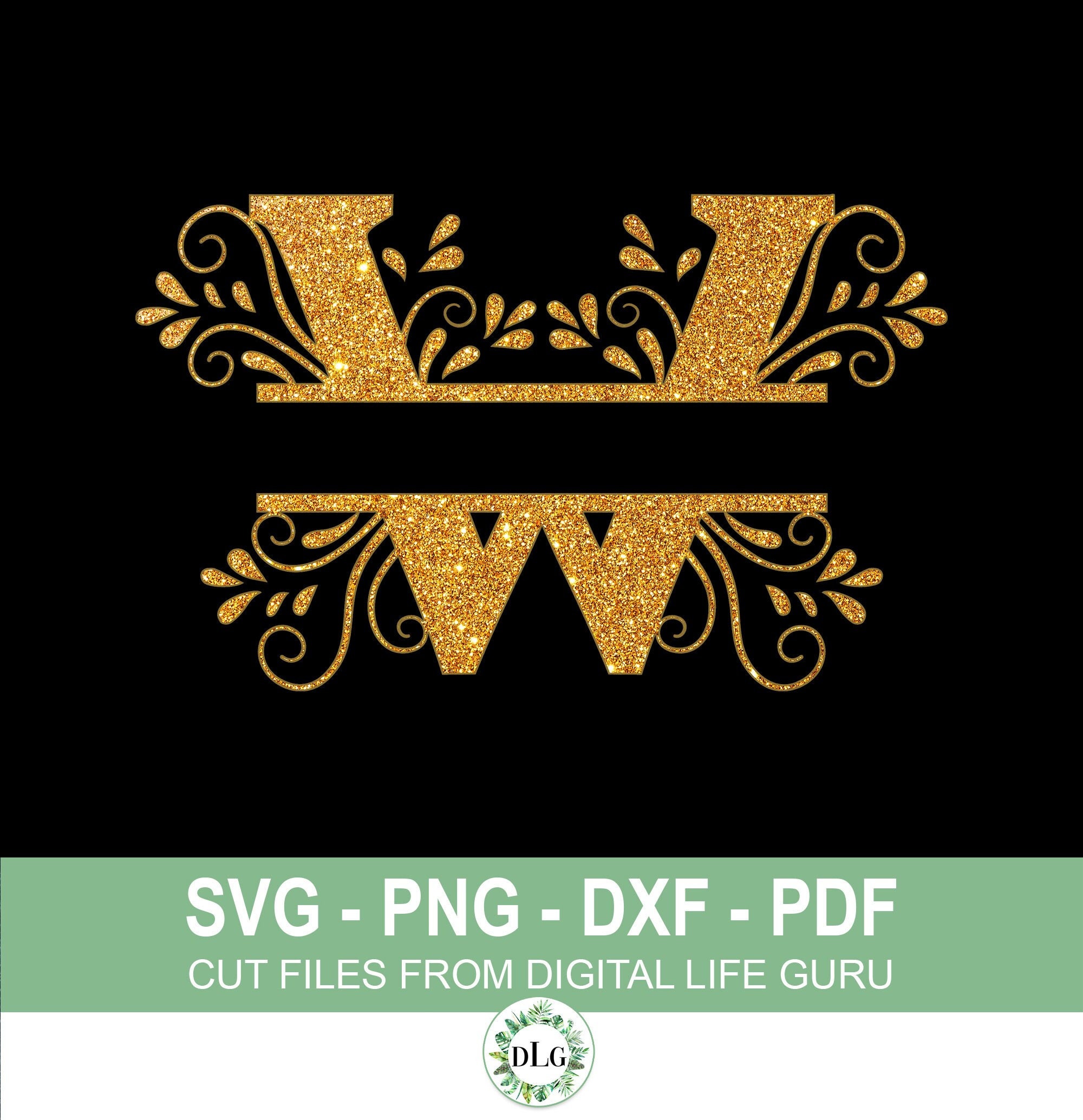 W-gold Glitter Split Alphabet W Monogram W Letter SVG DXF - Etsy