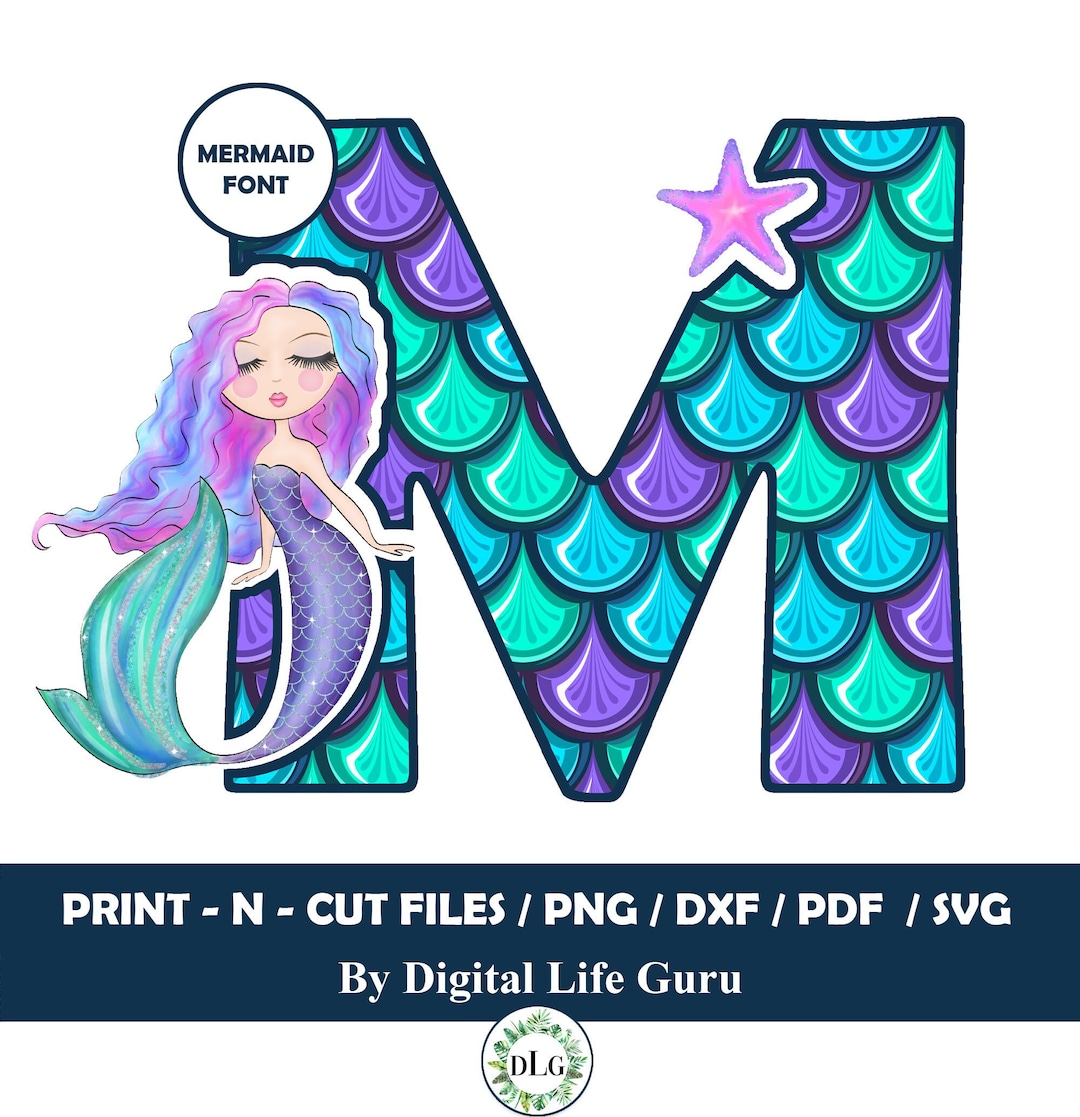 M-mermaid Font Print and Cut Downloadable File /monogram - Etsy