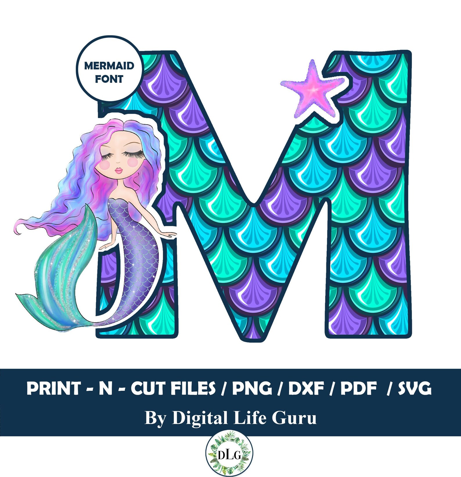 M-mermaid Font Print and Cut Downloadable File /monogram - Etsy