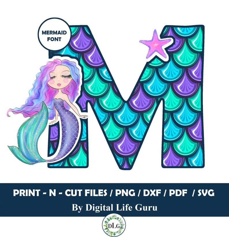 M-mermaid Font Print and Cut Downloadable File /monogram - Etsy