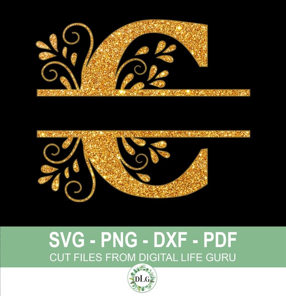 C-gold Glitter Split Alphabet C Monogram C Letter SVG DXF - Etsy