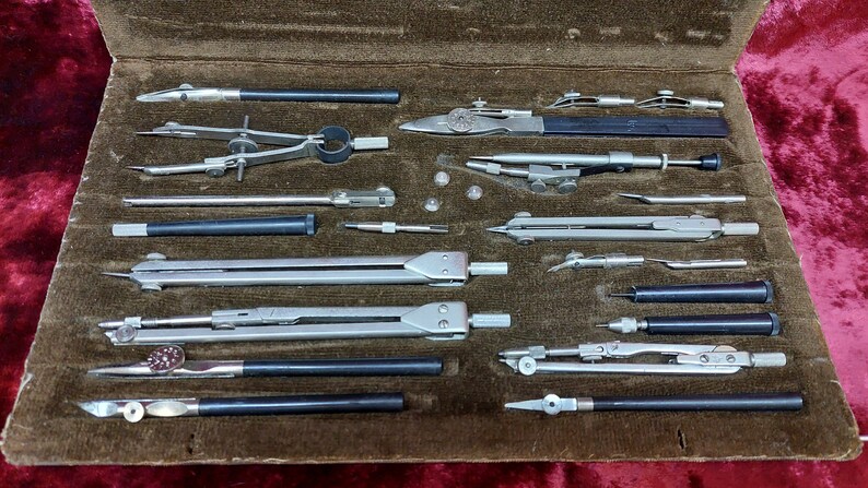 Vintage Drawing Tools Compass Set School Supplies Descriptive Geometry ...