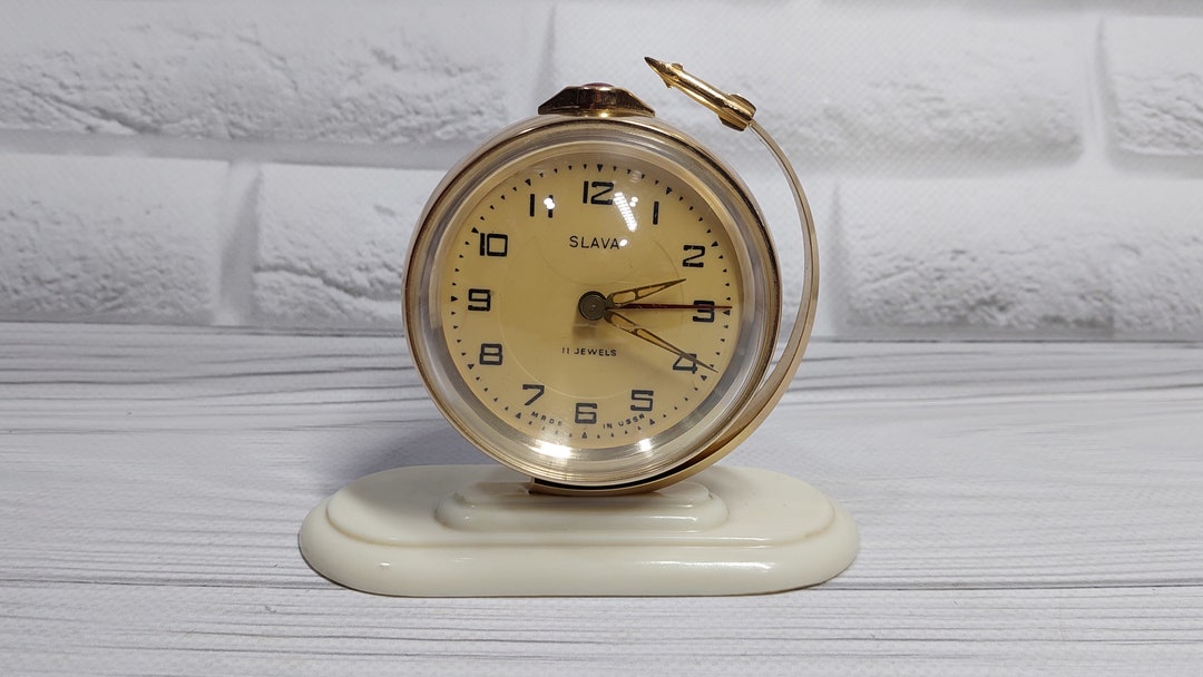 Vintage Soviet Slava Alarm Clock With Globe Rocket, 1970s Soviet Space ...