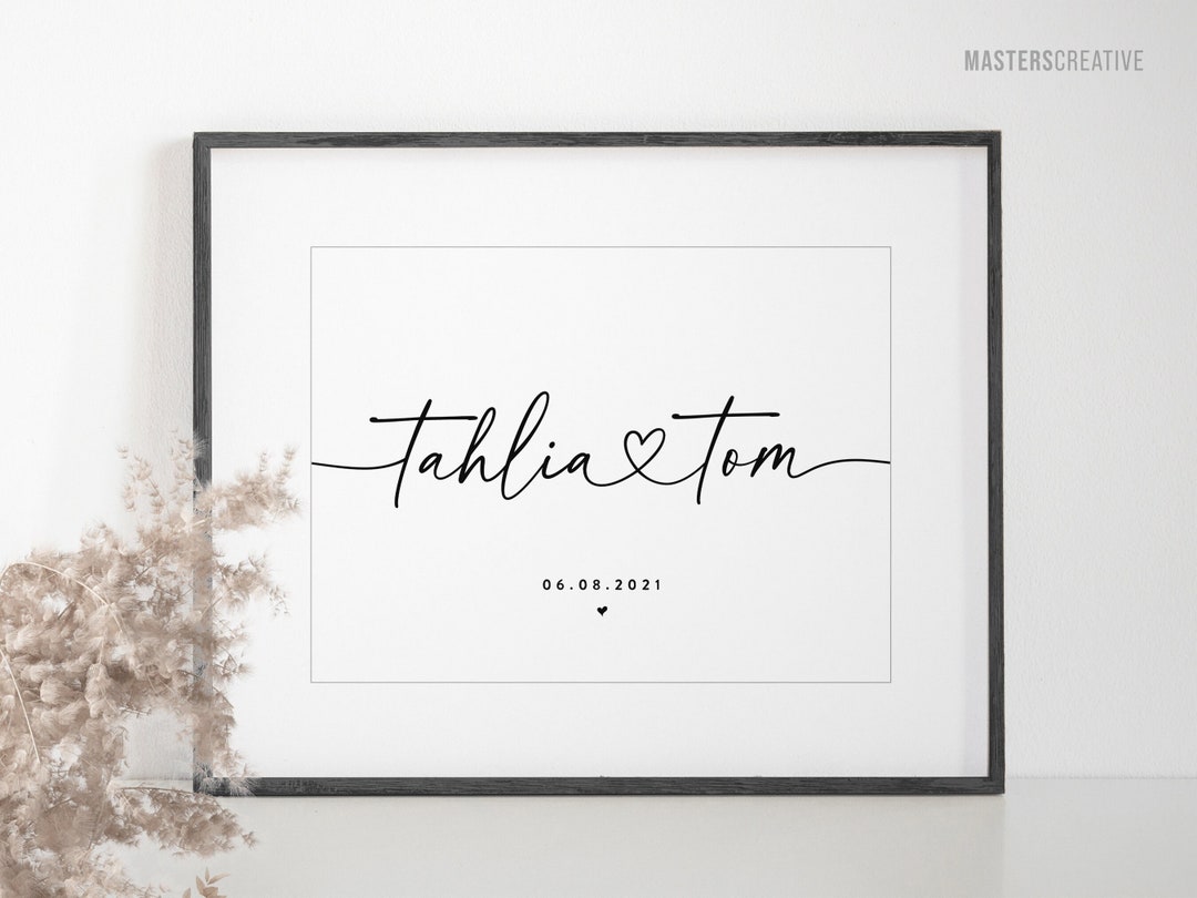 Personalised Print, Custom Couple Names With Date, Personalised Couples ...