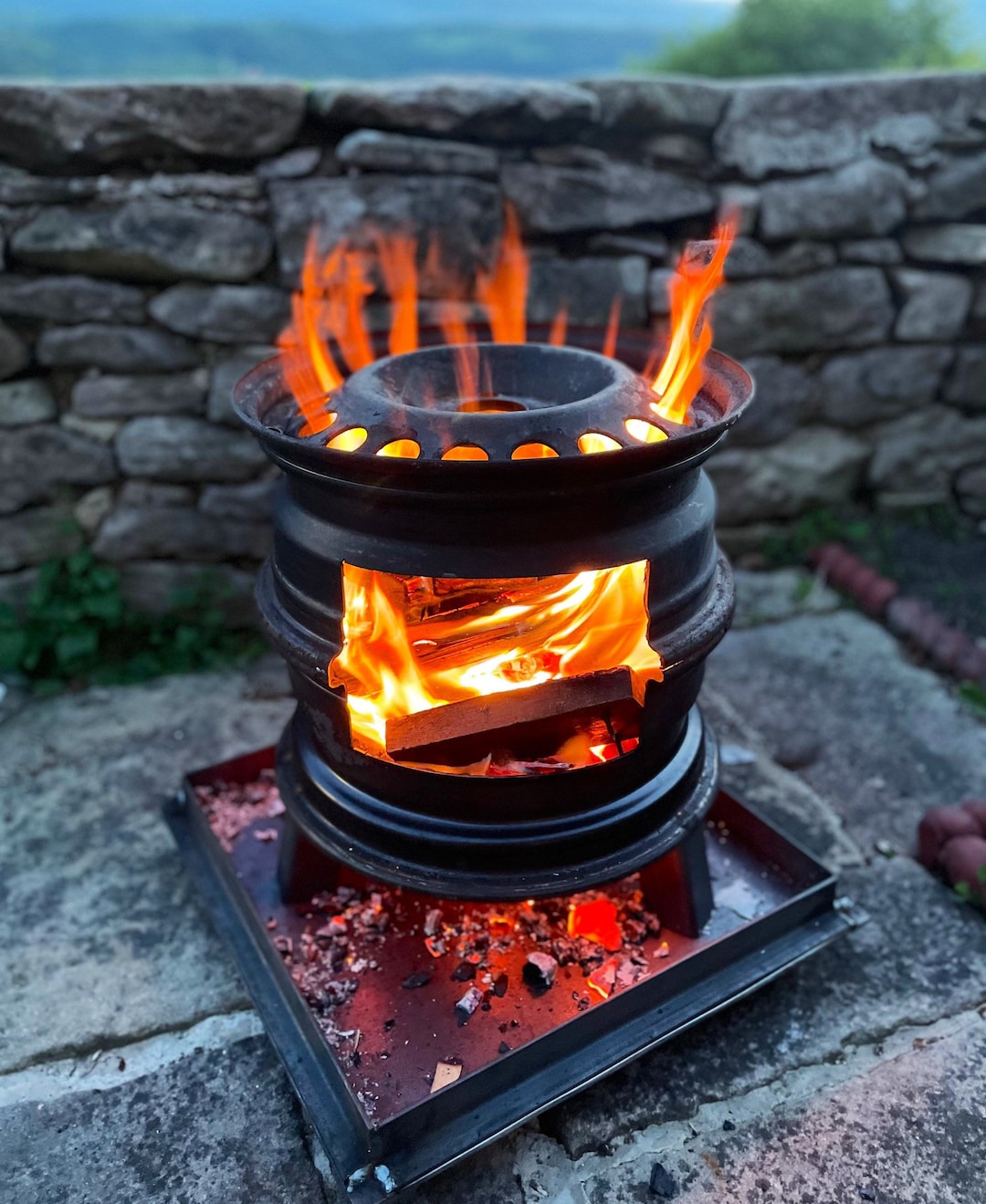 Handmade Upcycled Outdoor Steel Wheel Log Burner Stove Fire Pit Bowl ...