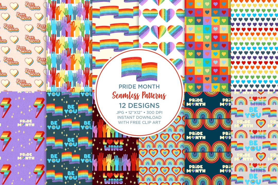 Pride Month Seamless Digital Paper Pack, LABTQ+ Theme Papers, Love Wins ...