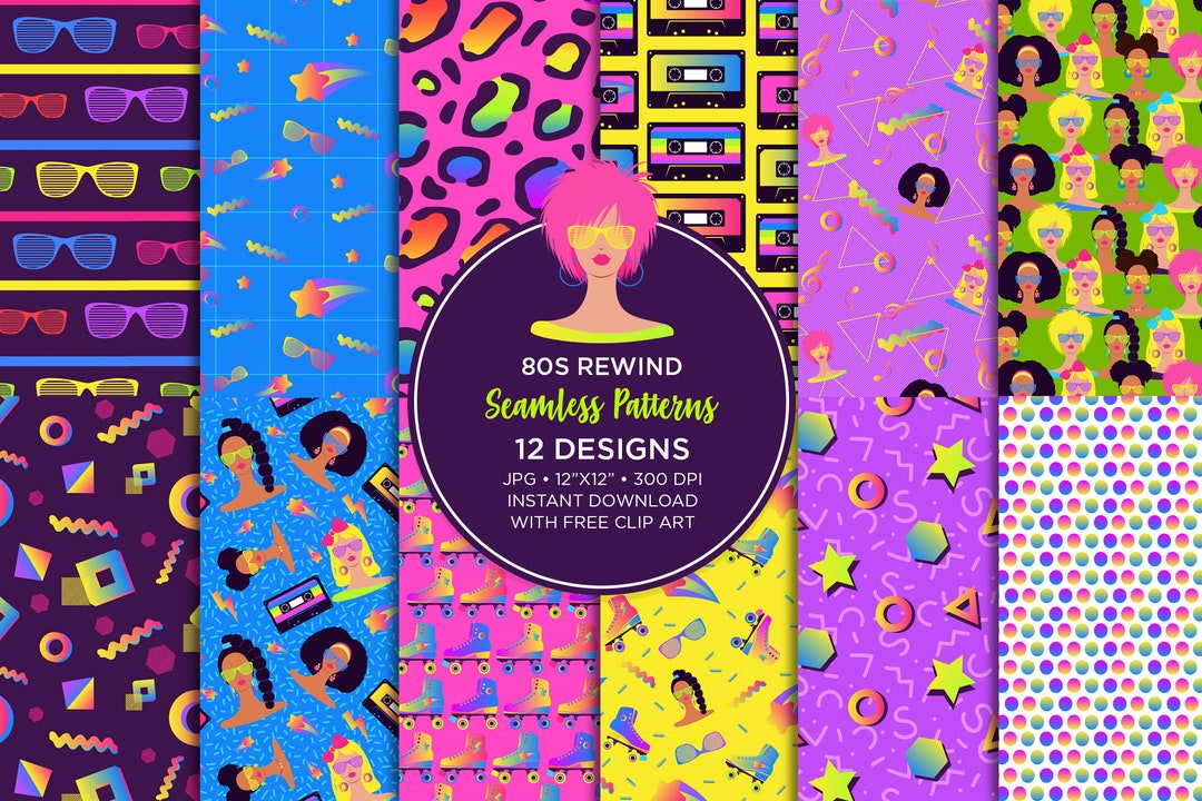 80s Retro Disco Digital Paper, Retro Afro Seamless Pattern, Retro ...