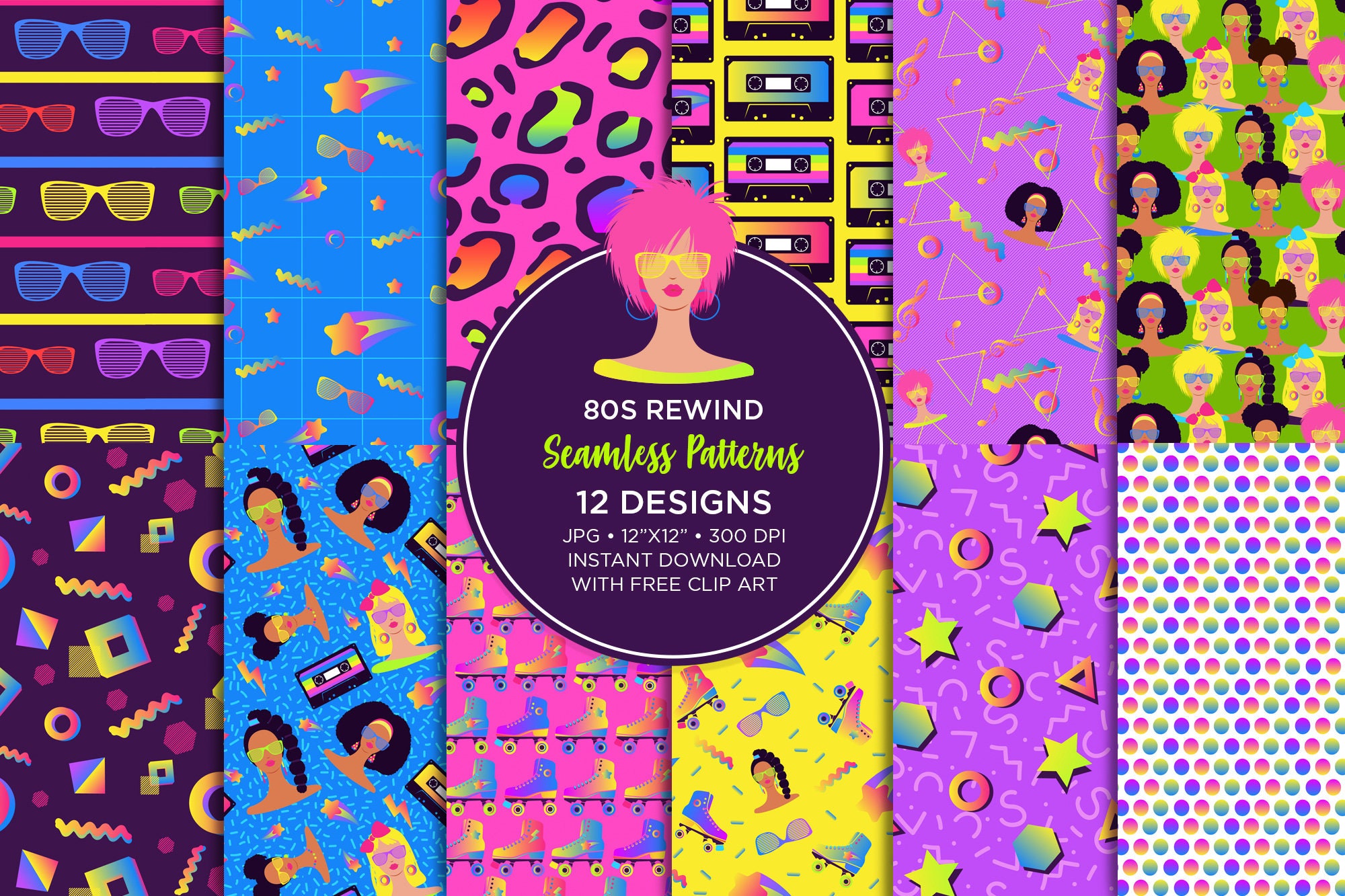 80s Retro Disco Digital Paper, Retro Afro Seamless Pattern, Retro ...