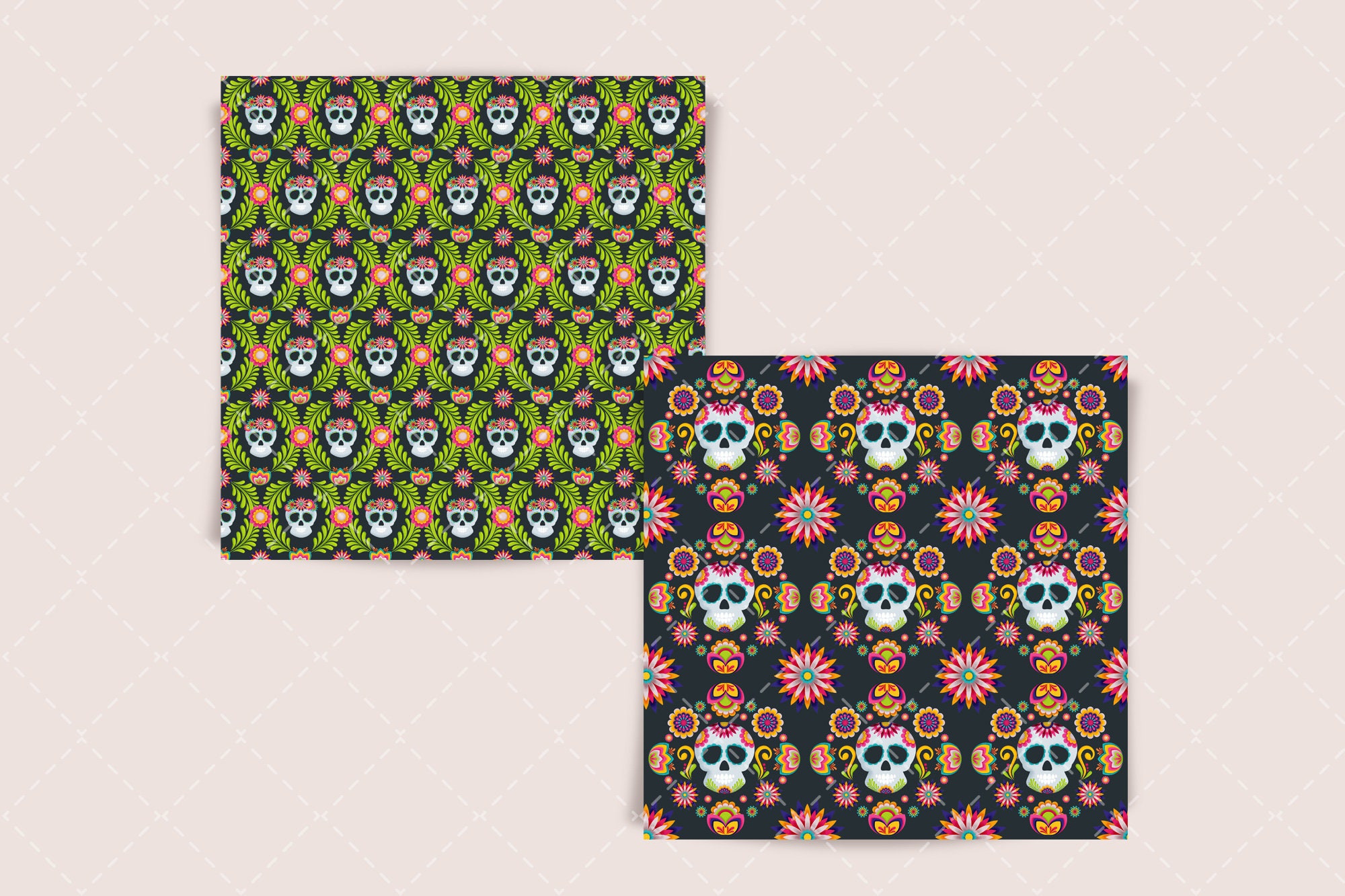 Sugar Skull Digital Paper Dia De Los Muertos Day of the Dead - Etsy