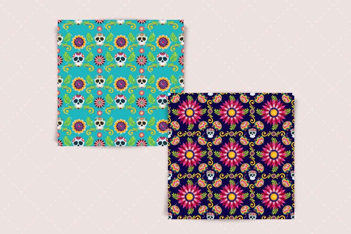Sugar Skull Digital Paper, Dia De Los Muertos, Day of the Dead Pattern ...