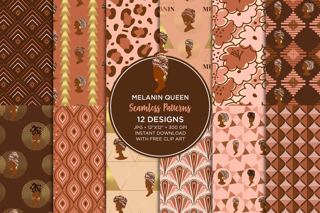 Melanin Queen Digital Paper, African Princess Seamless Pattern, Black ...