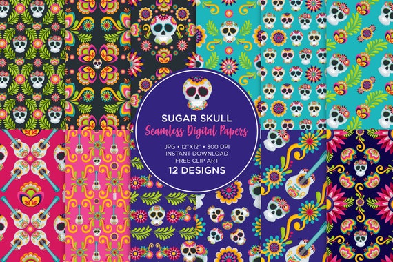 Sugar Skull Digital Paper Dia De Los Muertos Day of the Dead | Etsy