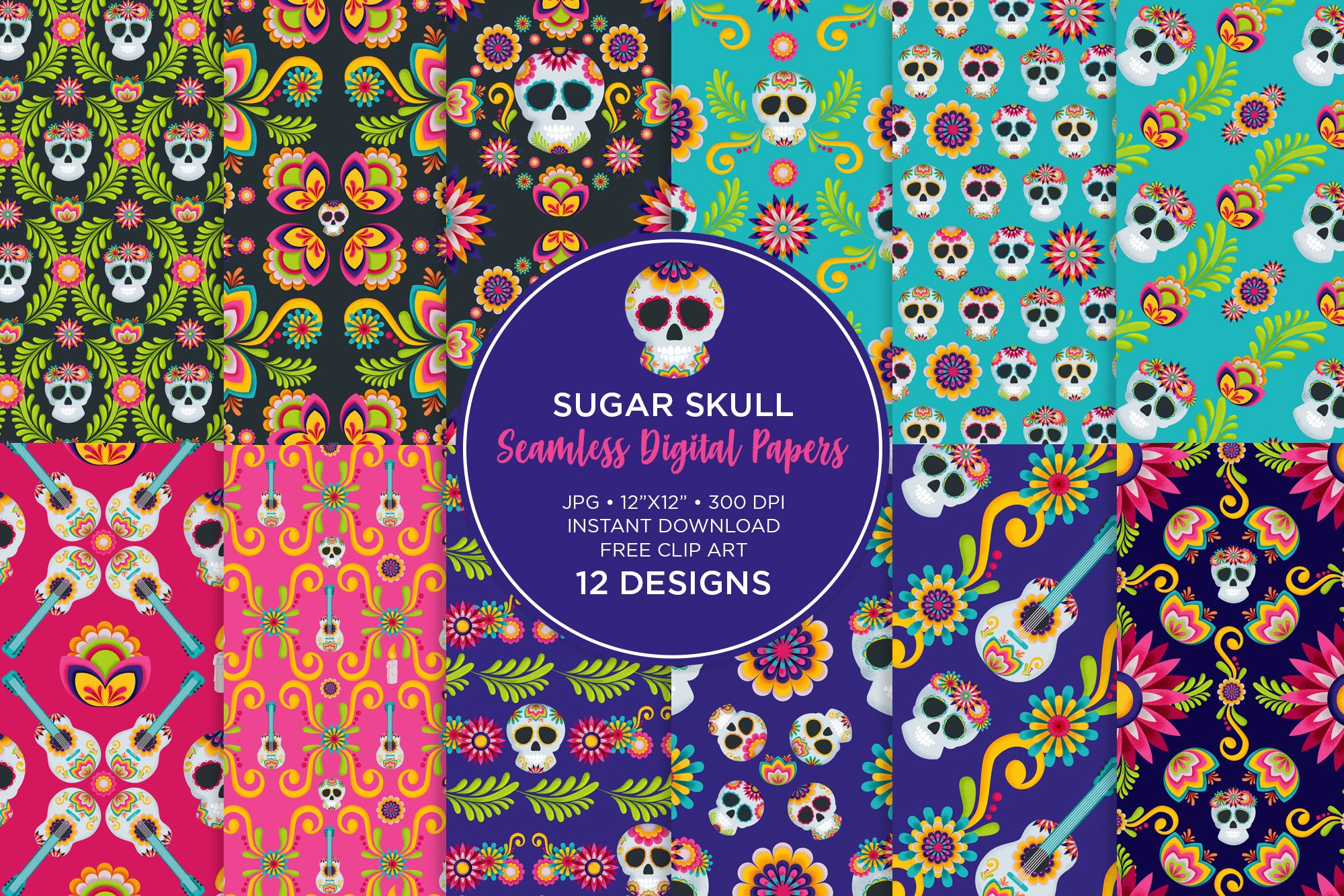 Sugar Skull Digital Paper Dia De Los Muertos Day of the Dead - Etsy