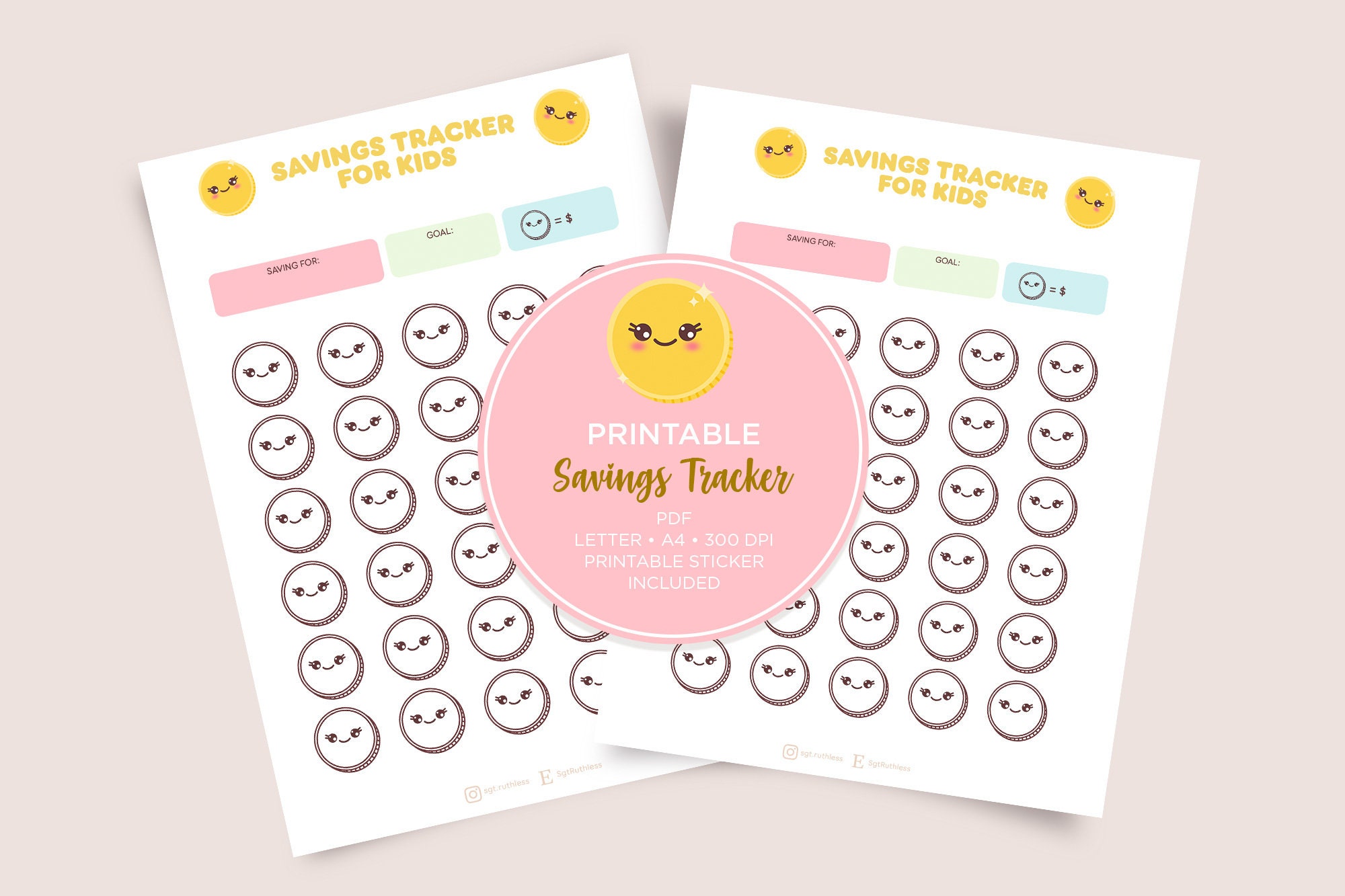 Kawaii Savings Tracker for Kids Printable, Money Tracker for Kids ...
