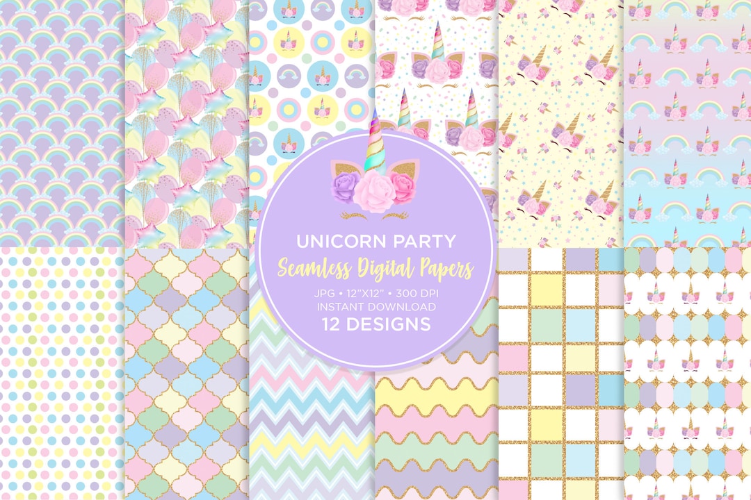 Unicorn Seamless Digital Papers, Magical Unicorn Surface Patterns ...