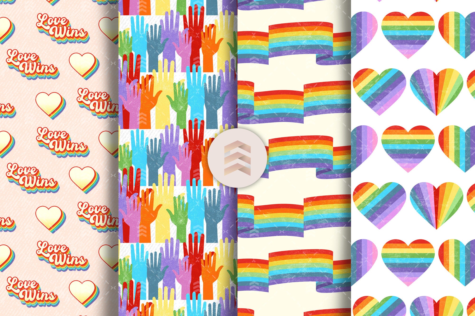 Pride Month Seamless Digital Paper Pack, LABTQ Theme Papers, Love Wins ...
