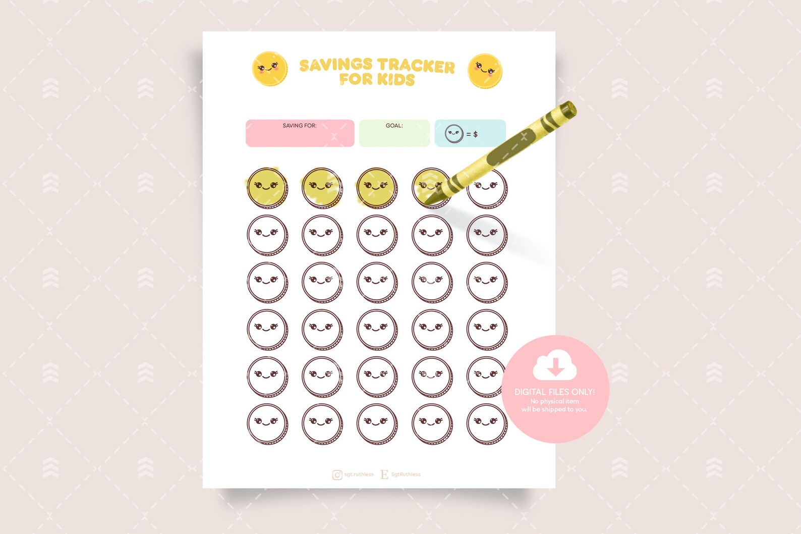 Kawaii Savings Tracker for Kids Printable, Money Tracker for Kids ...