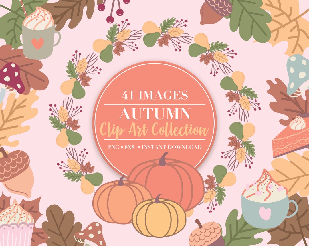 Cute Autumn Clip Art, Whimsical Fall Clip Art, Autumn Sublimation ...