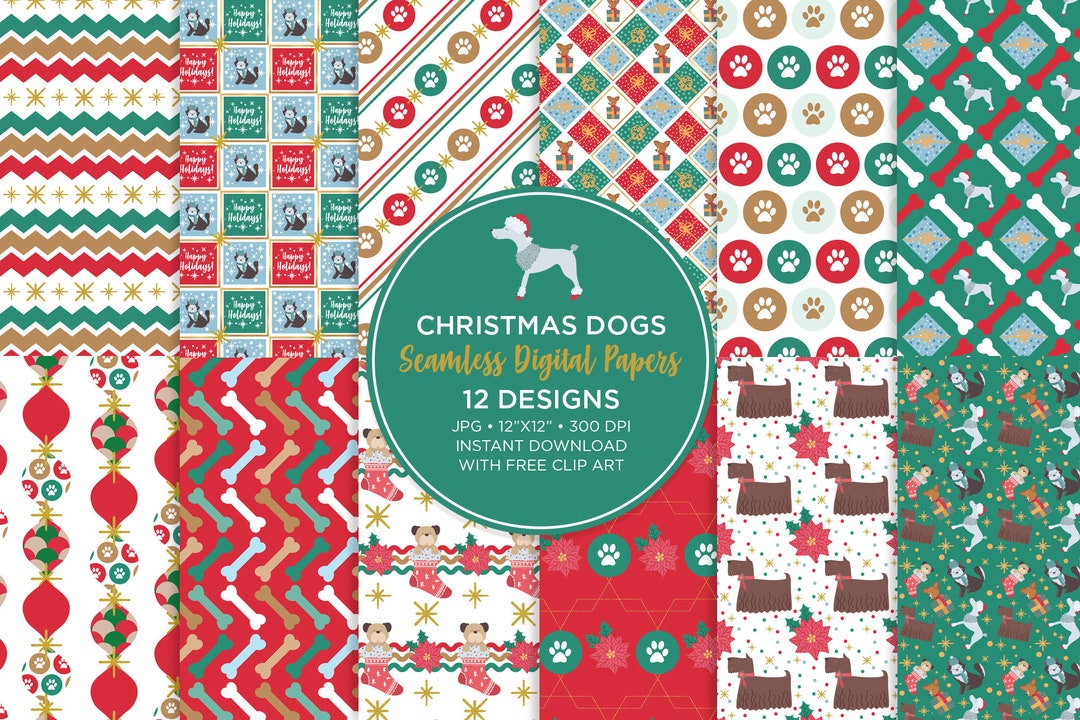 Christmas Dog Digital Paper: Holiday Seamless Patterns (digital ...