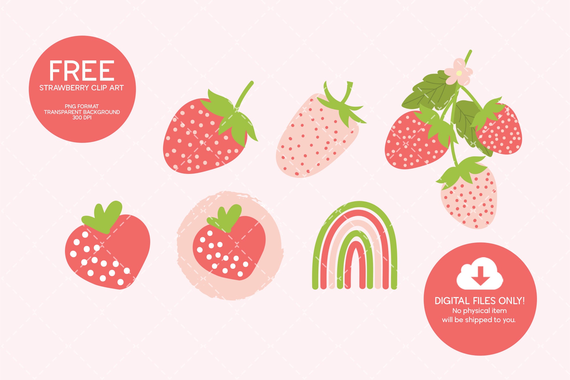 Boho Strawberry Digital Paper Whimsical Strawberry Digital - Etsy