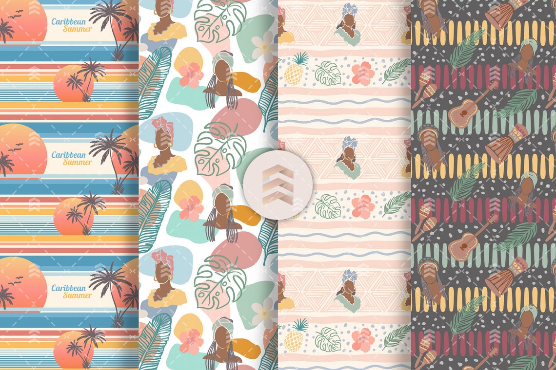 Boho Summer Digital Paper Caribbean Seamless Files Tropical - Etsy