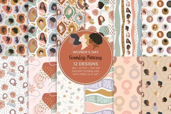 Women's Day Seamless Pattern Girl Power Digital Paper | Etsy