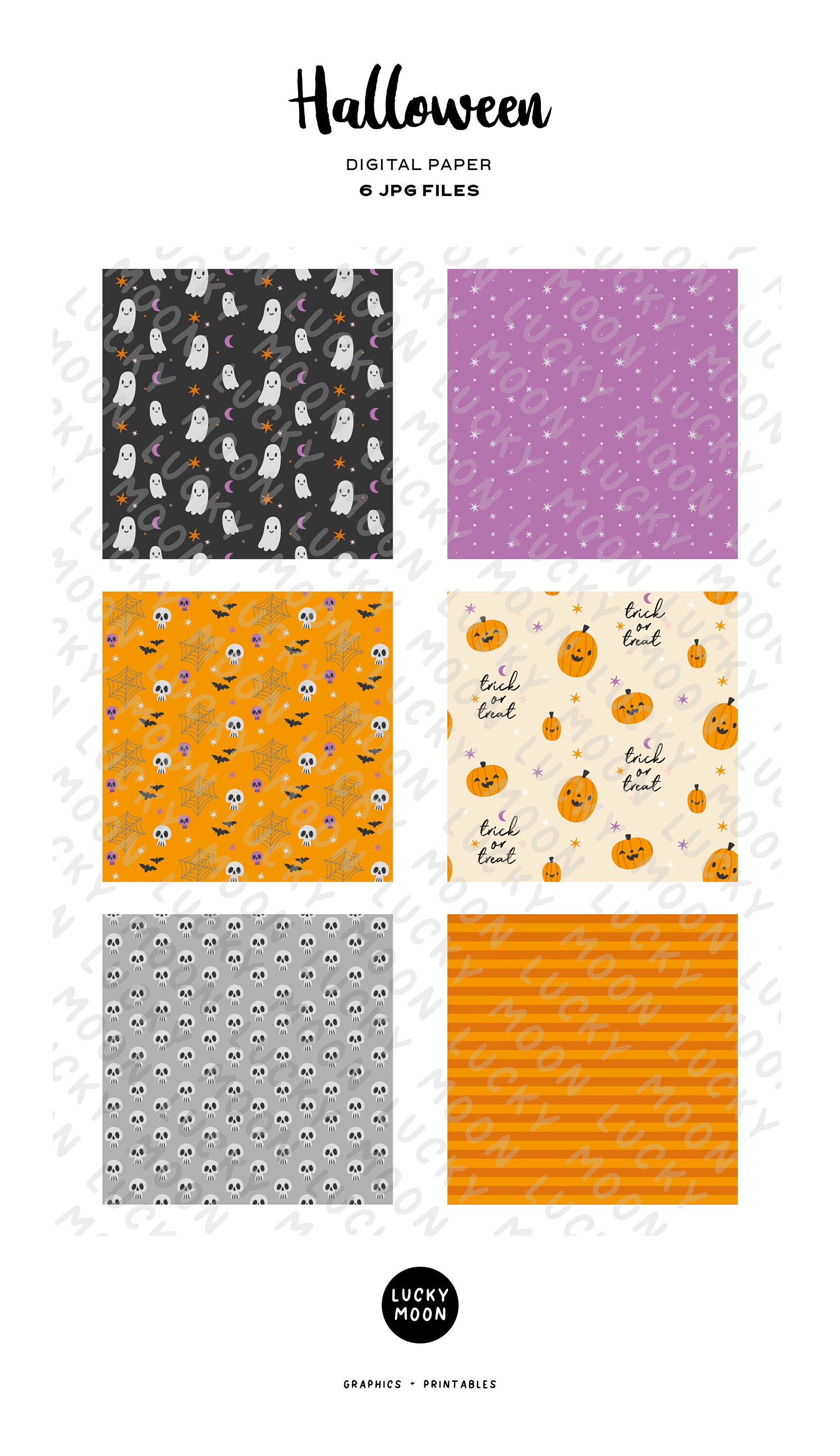 Halloween Digital Paper Patterns Clipart Cute Halloween | Etsy
