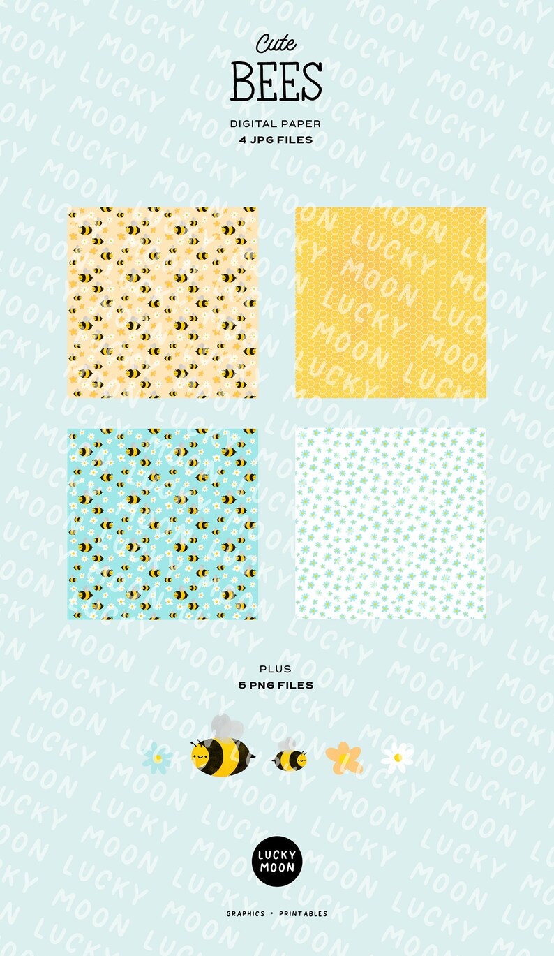 Bee Digital Paper Bee Pattern Sheet Scrapbook Papers Bumble - Etsy