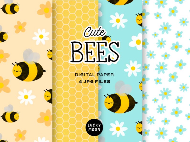 Bee Digital Paper Bee Pattern Sheet Scrapbook Papers Bumble - Etsy