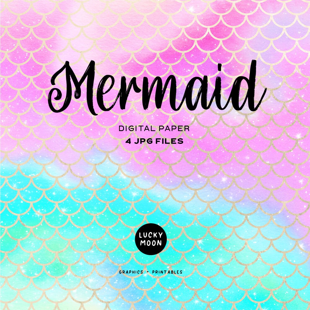 Mermaid Digital Paper Watercolour Sparkle Rainbow Pastel - Etsy