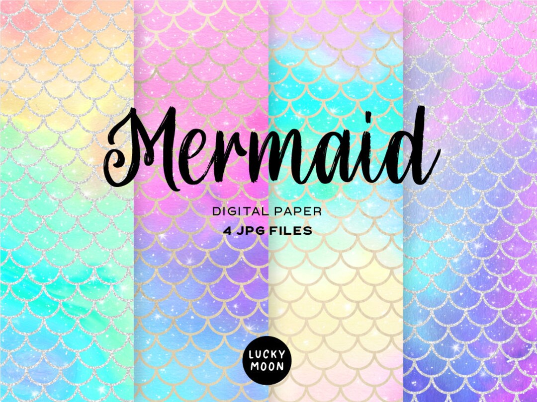 Mermaid Digital Paper Watercolour Sparkle Rainbow Pastel Texture ...