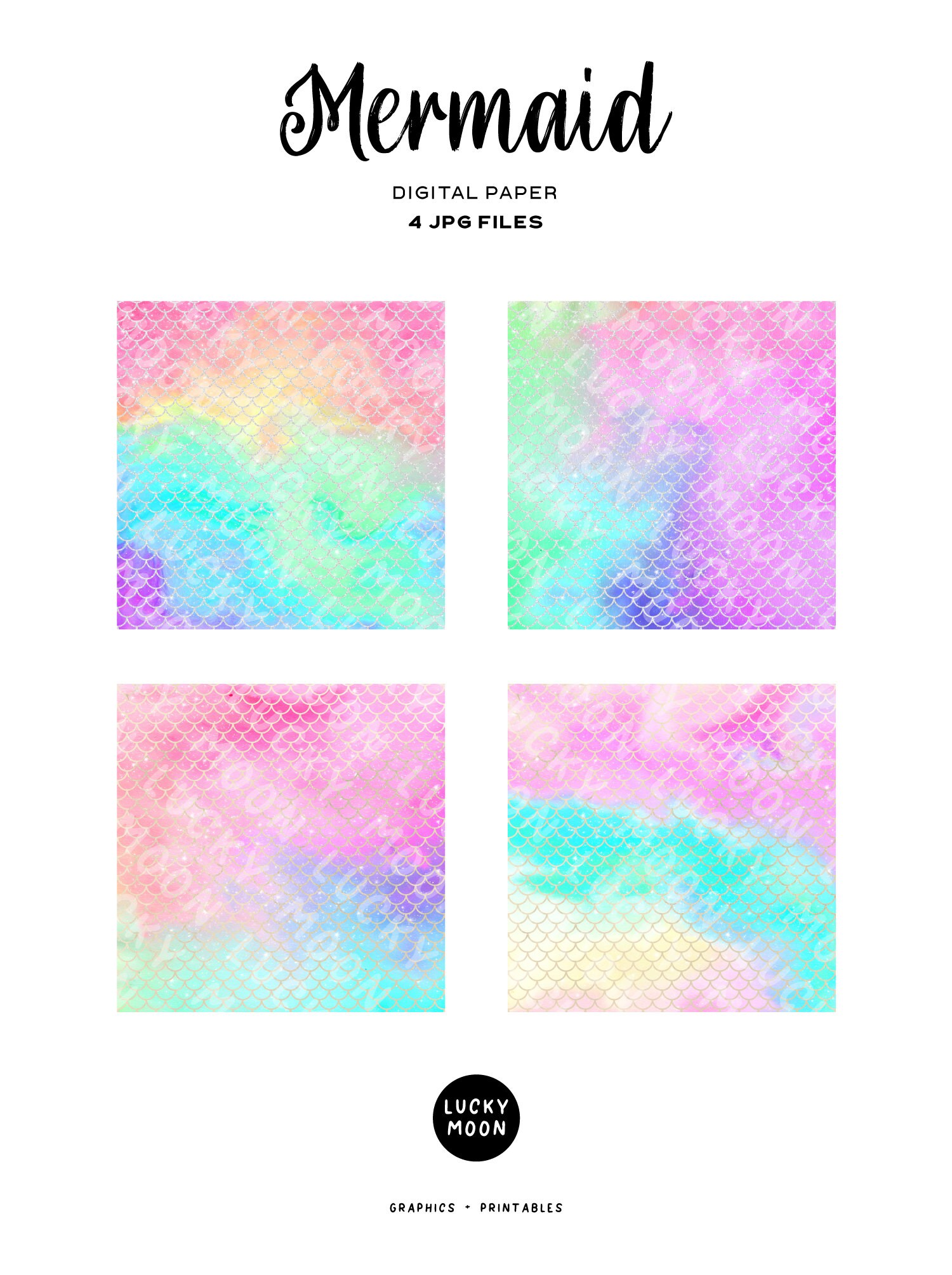 Mermaid Digital Paper Watercolour Sparkle Rainbow Pastel - Etsy