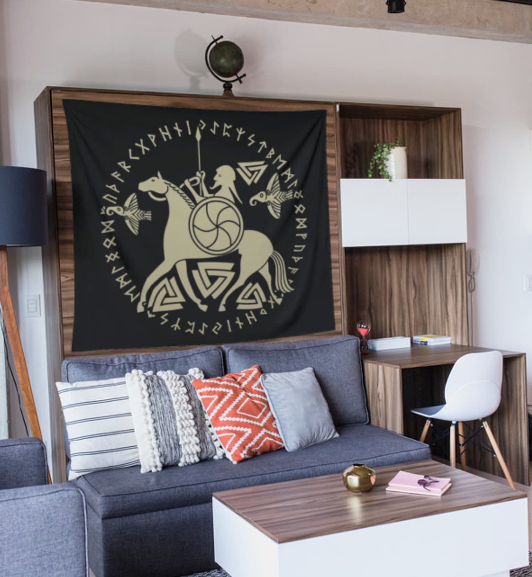 Odin Viking Wall Tapestry - Odin on Sleipnir / Hugin and Munin / Viking ...