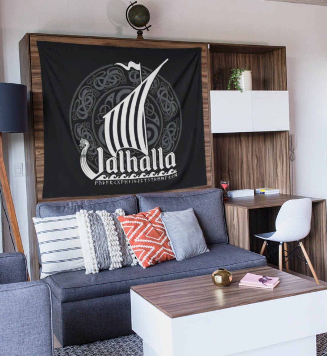 Viking Tapestry Valhalla Viking Ship Runes / Pagan Tapestry / Viking ...