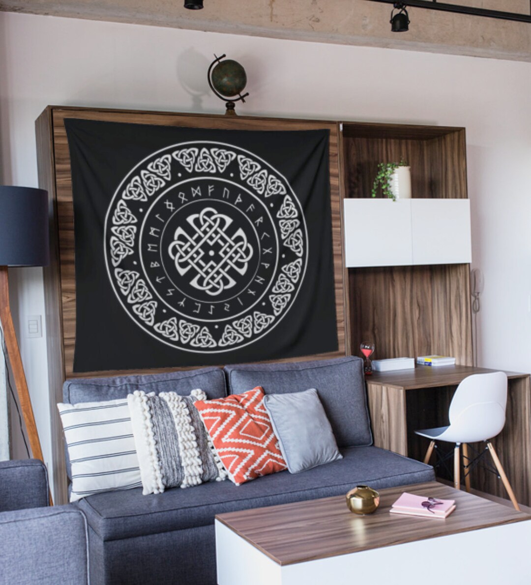 Viking Tapestry / FUTHARK Runes Tapestry / Celtic Knot / Viking Wall ...