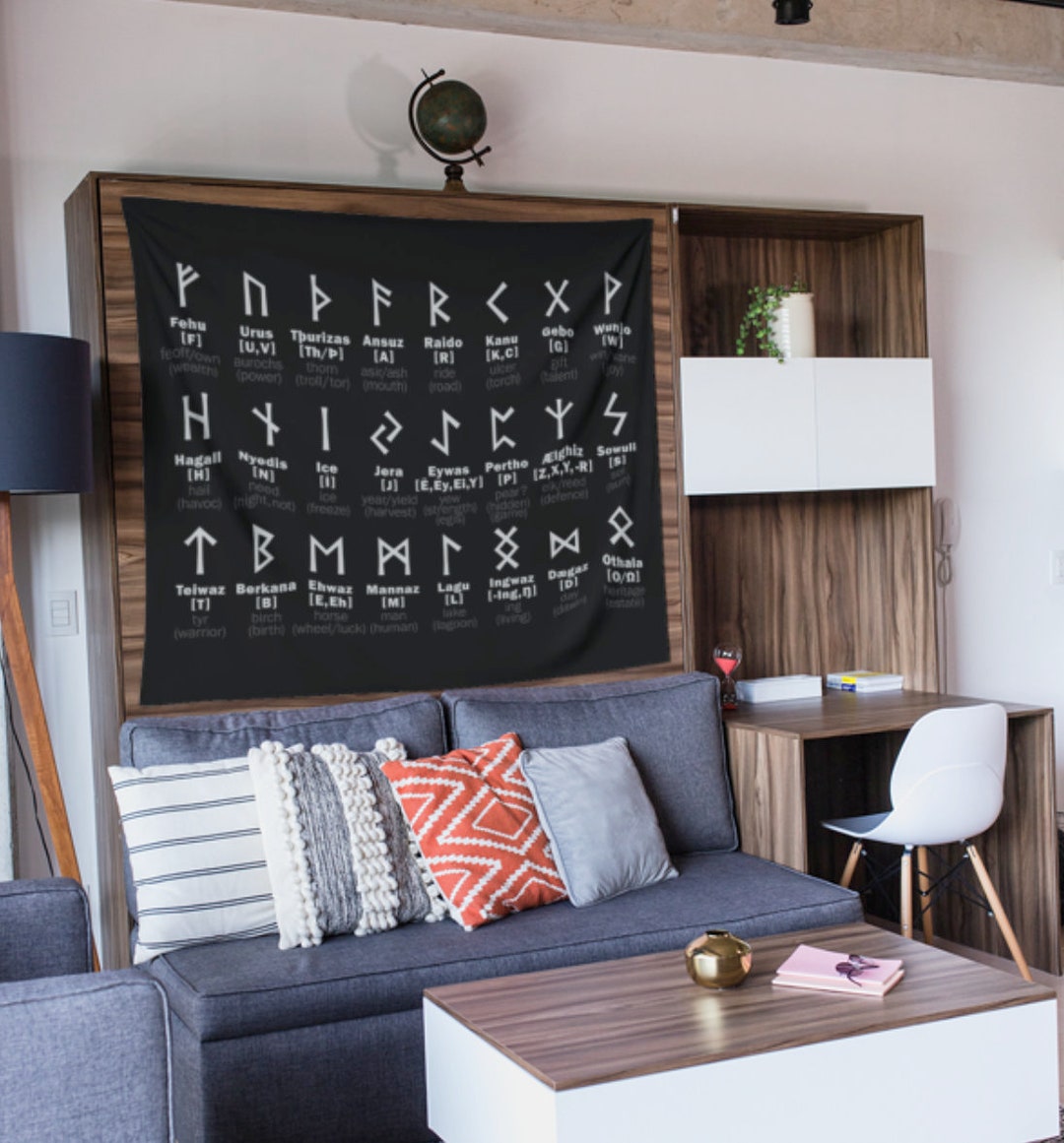 Viking Wall Tapestry FUTHARK Runes / Wall Art Decoration / Pagan ...