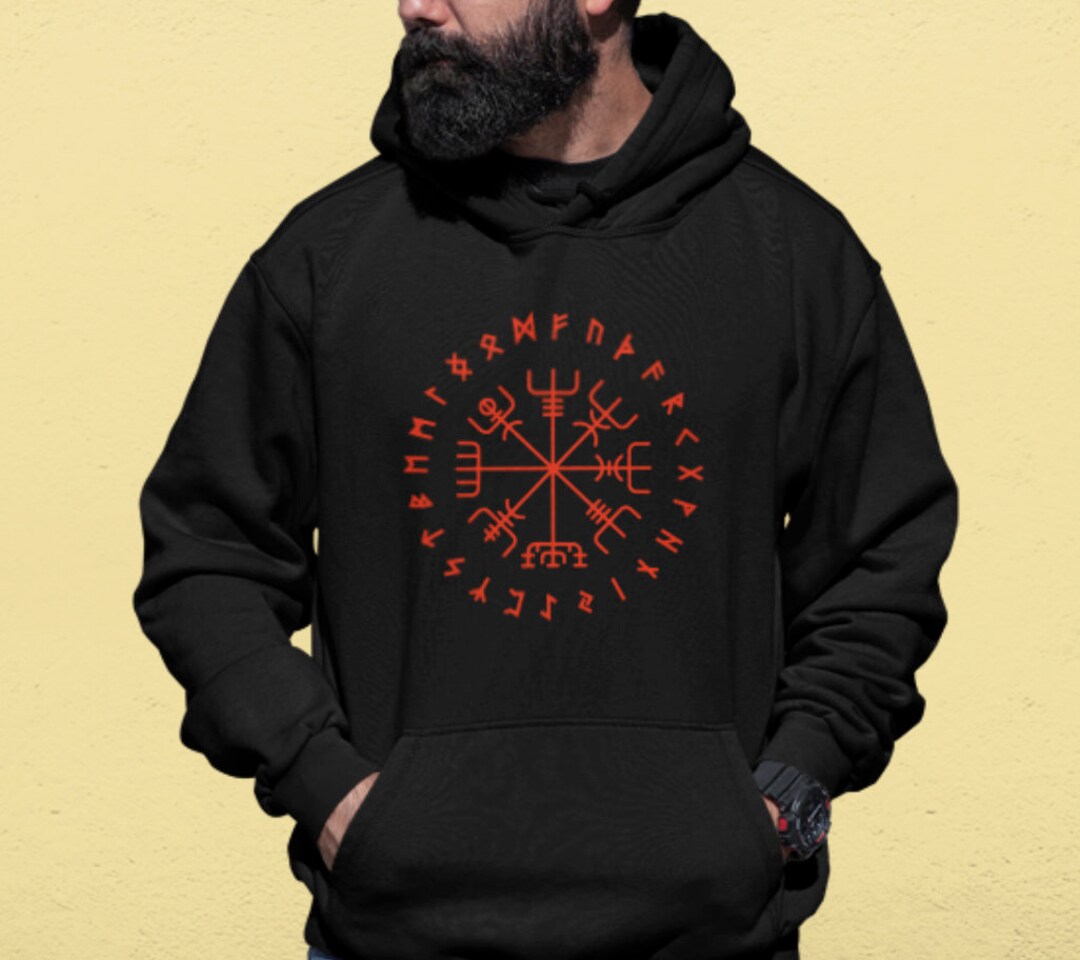 Viking Hoodie Viking Vegvisir in Rune Circle / Unisex / FUTHARK Runes ...