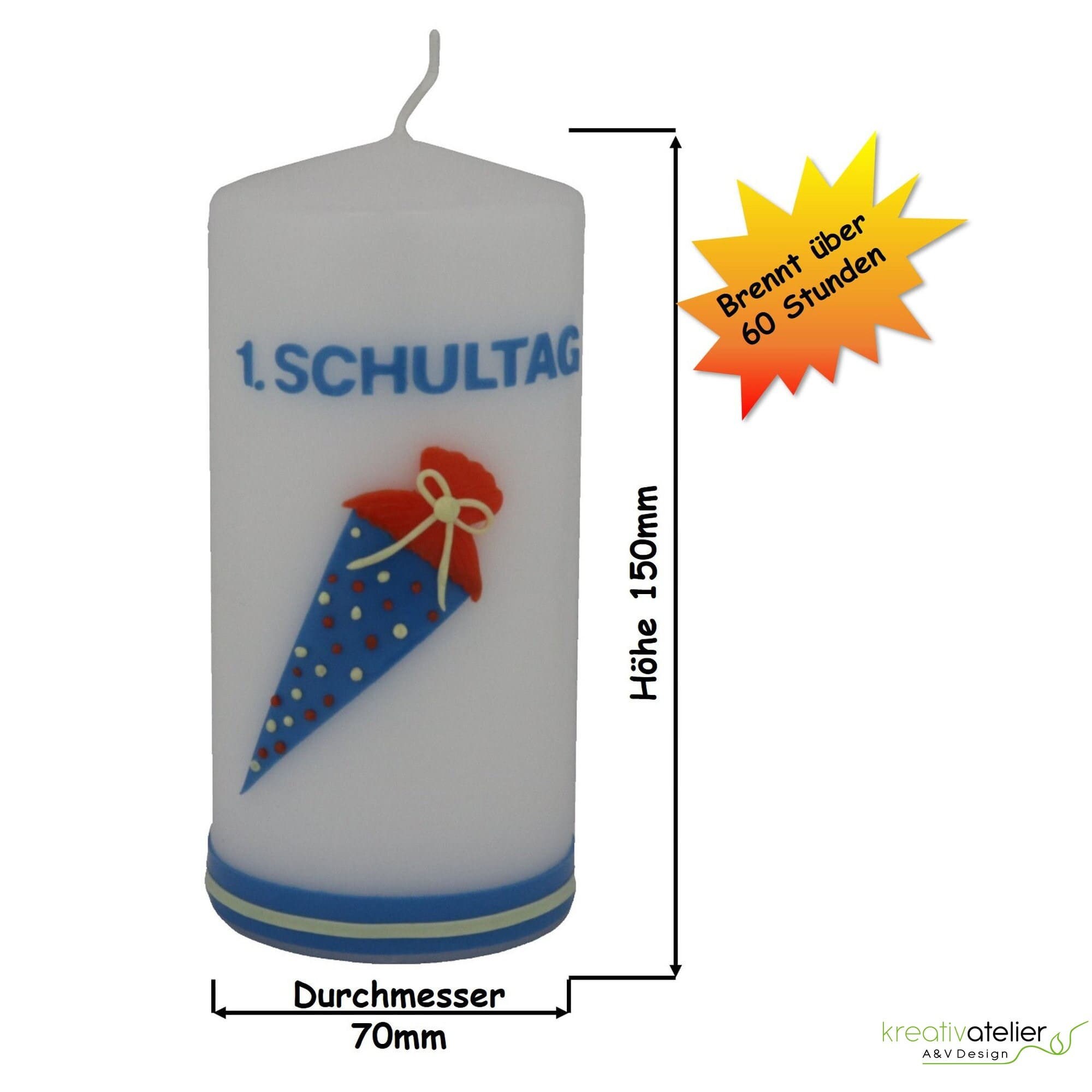 Kerze Einschulung personalisierbar mit Schultüte, Einschulungskerze, Kerze erster Schultag ...