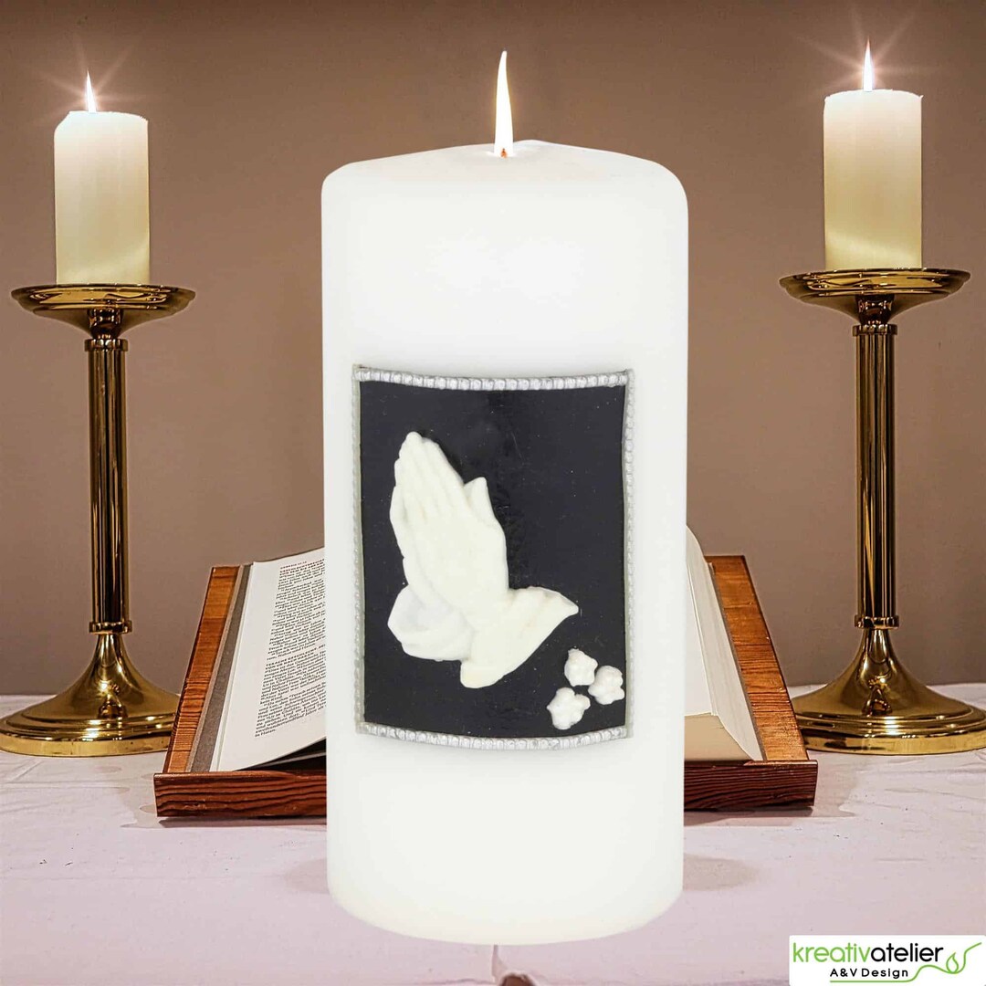 Mourning Candle Customizable Praying Hands, Decorated in Black and ...