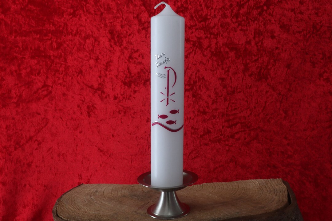 Baptismal Candle Pax, Fish and Waves With the Inscription "for the ...